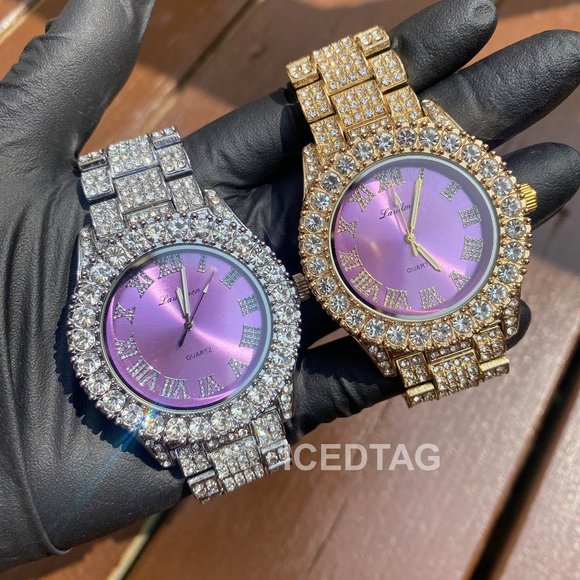 Laudmen | Accessories | Unisex Full Iced Out Purple Face Luxury Stylish ...